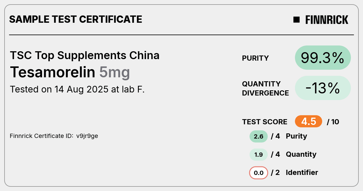 Tesamorelin by TSC Top Supplements China - Test Certificate - Finnrick ...